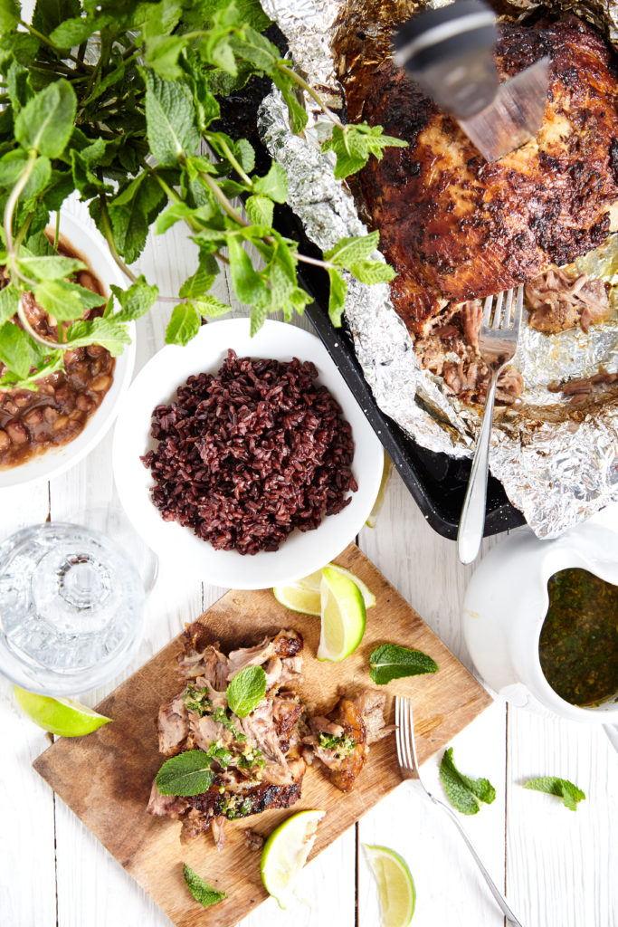 Mojo Pork with Lime Cilantro Sauce and Arugula Salad with Cumin Roasted ...